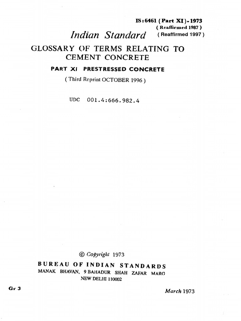 Hdian Standard: Glossary of Terms Relating TO Cement Concrete | PDF ...