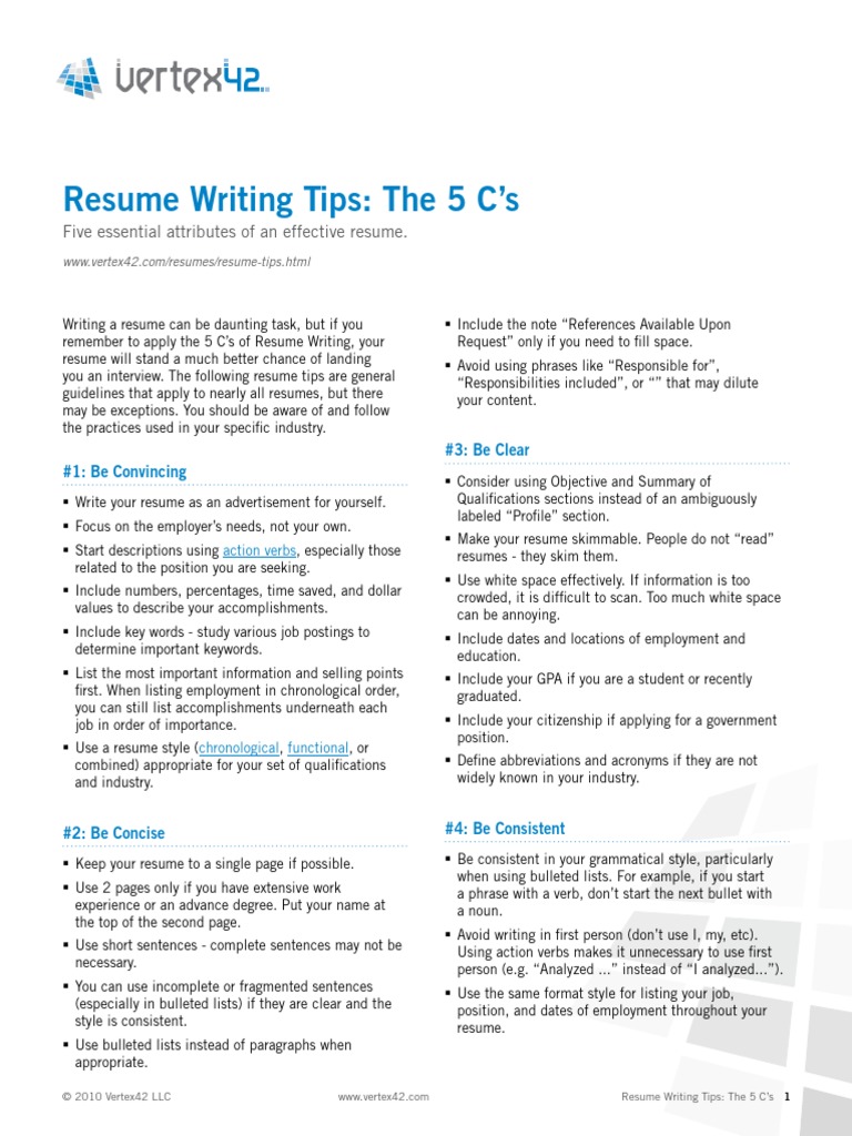 Resume Writing Tips: The 5 C'S: Five Essential Attributes of An ...