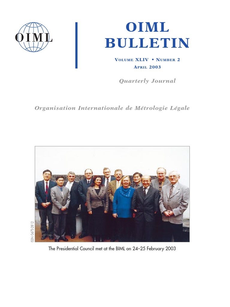 Oiml Bulletin Apr 2003 | PDF | Metrology | Scientific Observation