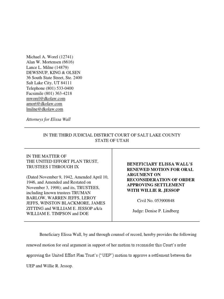 Motion For Oral Argument Regarding Bruce Wisan's Ability To Manage The ...