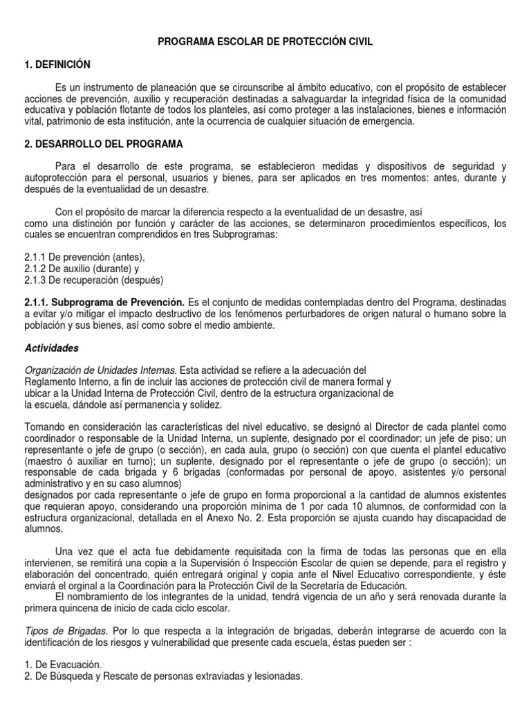 Modelo De Programa Escolar De Protección Civil Para El Ica Descargar