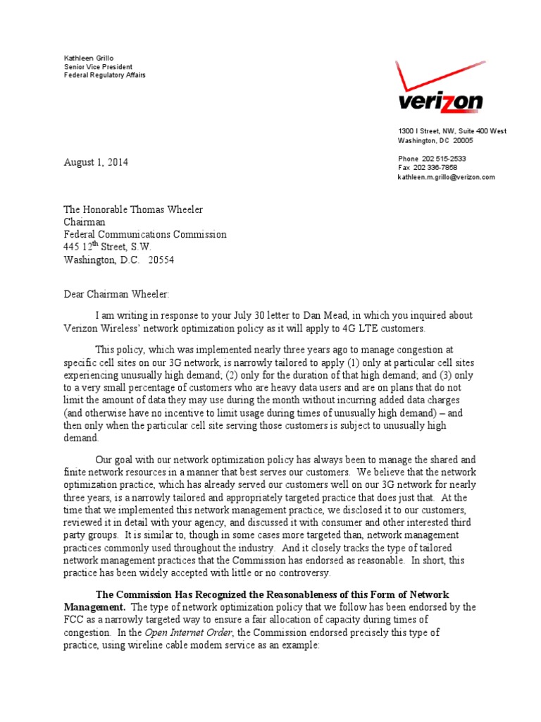 08 01 14 Verizon Response-20140804-153609979 | Net Neutrality | 4 G