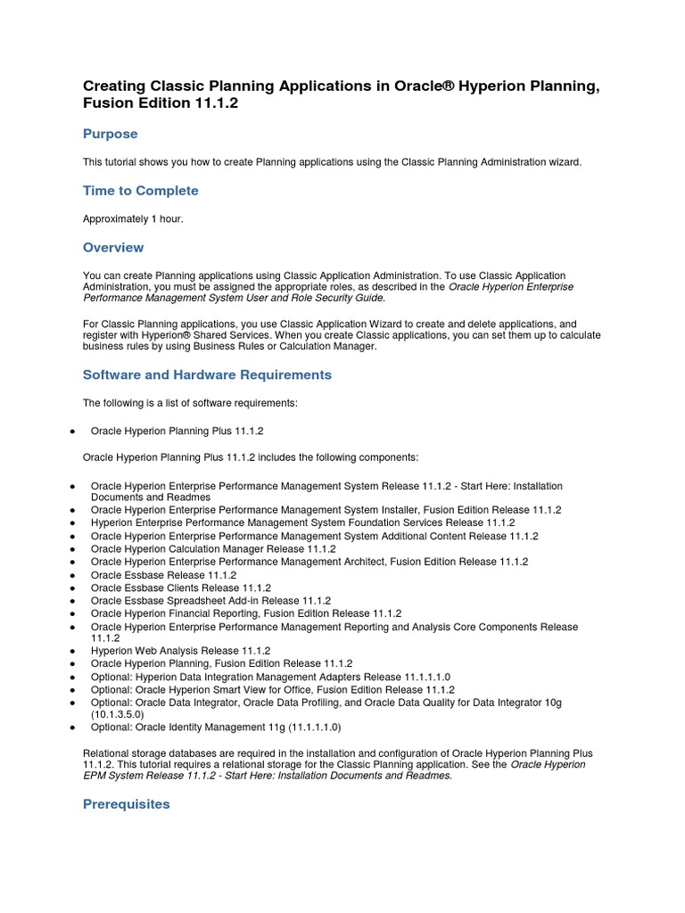 Creating Classic Planning Applications | PDF | Oracle Database | Oracle ...