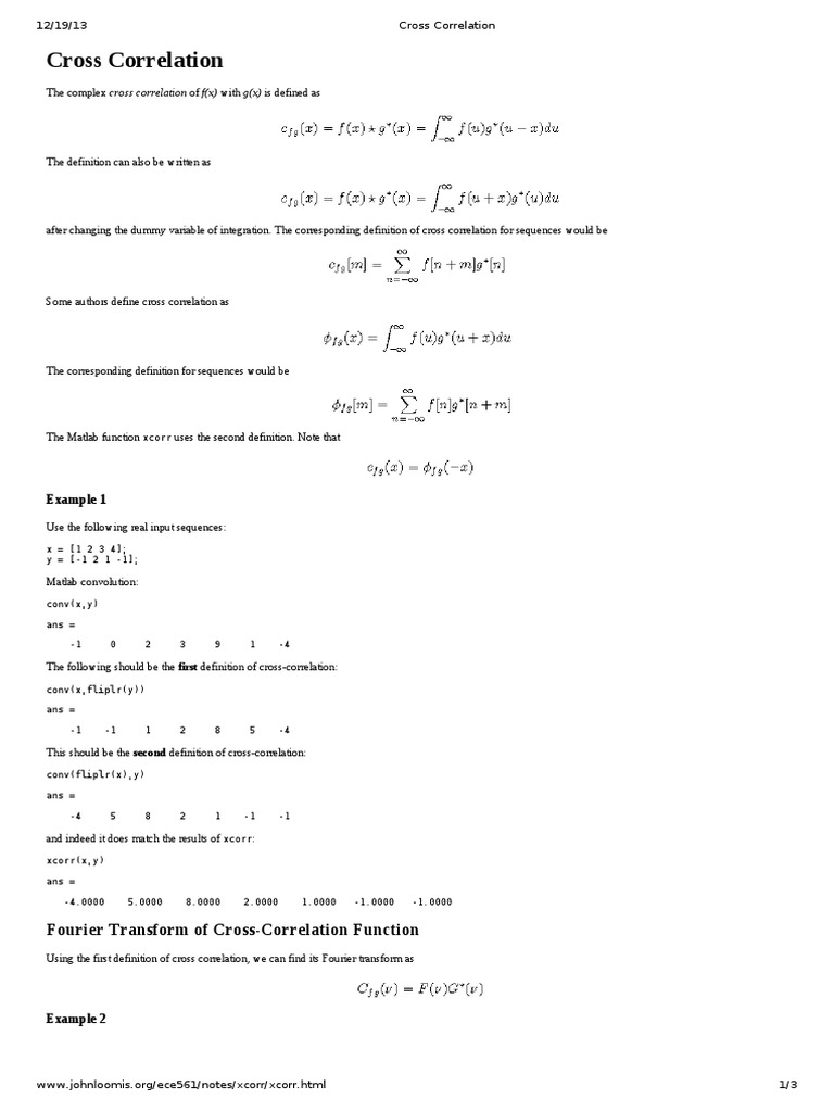 Fourier Transform Of Cross Correlation Function Pdf Convolution