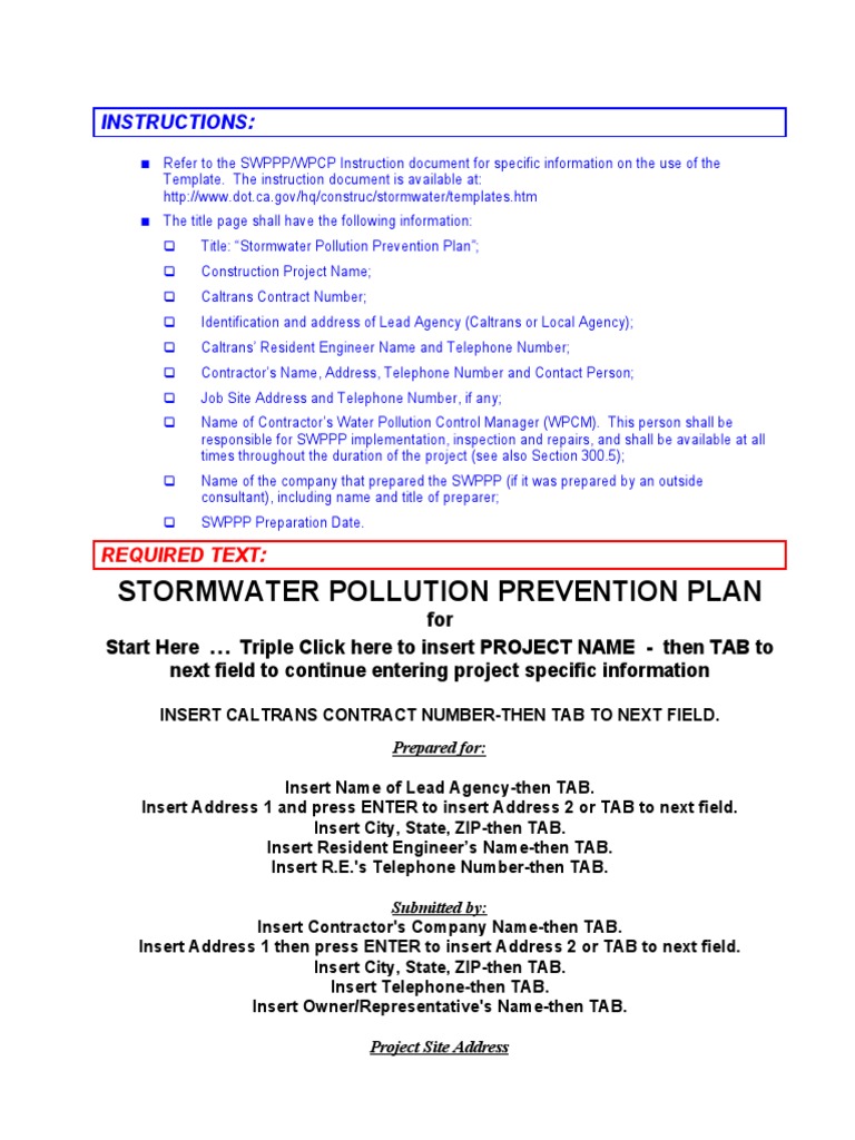 SWPPP Template 07-17-07 | PDF | Stormwater | Physical Geography