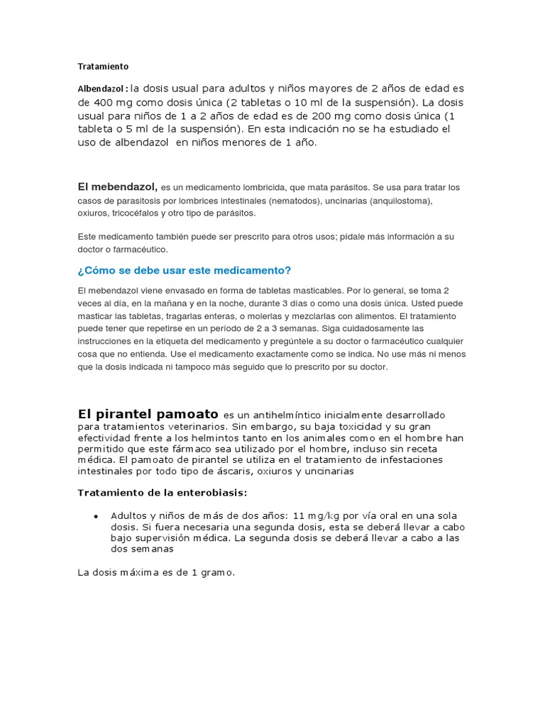 Tratamiento Oxiuriasis | PDF