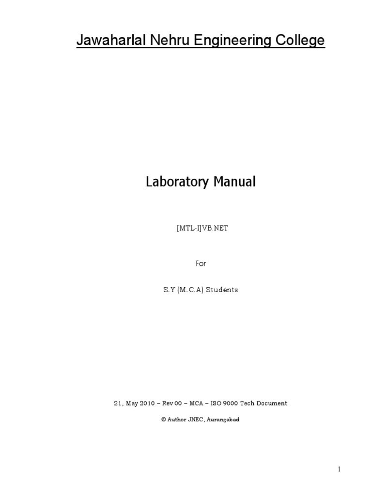 Jawaharlal Nehru Engineering College: Laboratory Manual | PDF