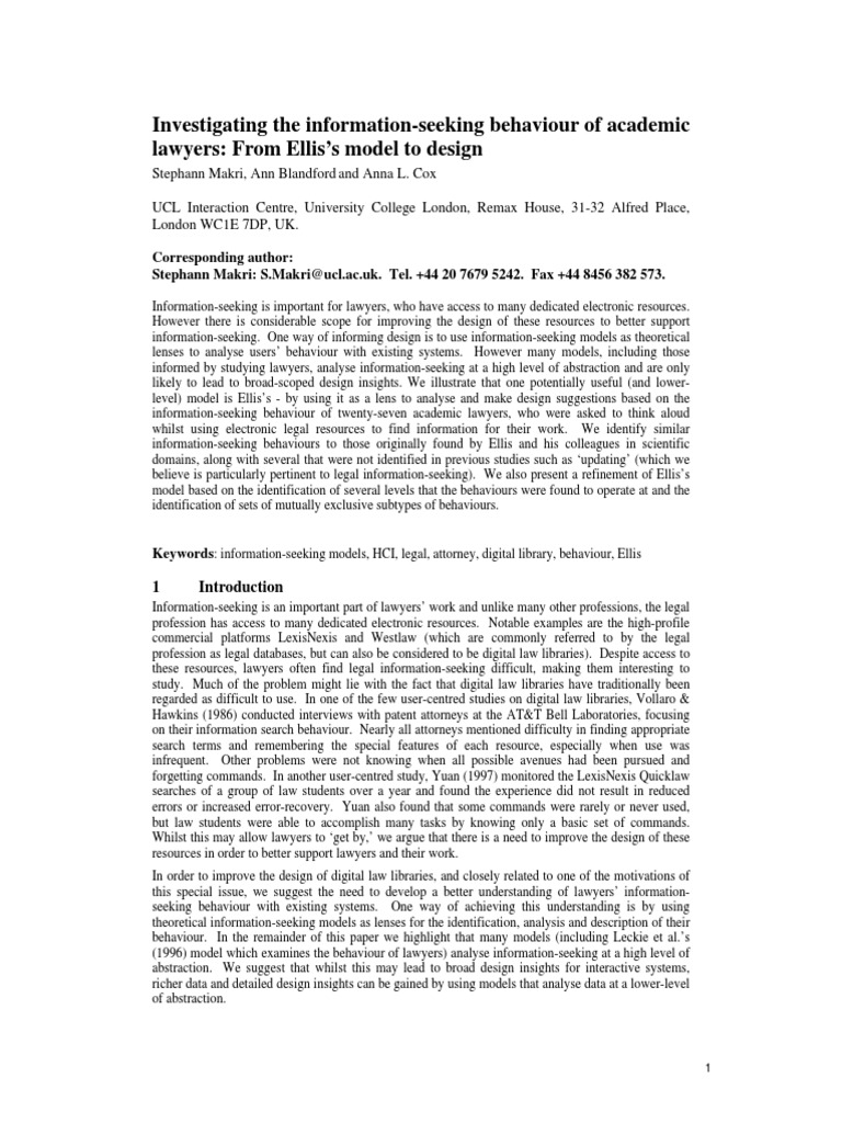 Ellis Model information seeking behaviour | Information Retrieval | Design