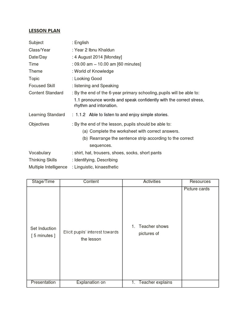 Lesson Plan Year 4 Language Art | PDF | Lesson Plan | Learning