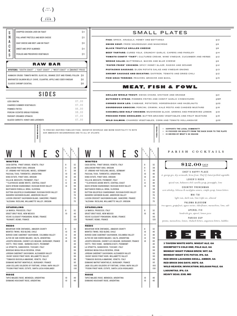 Parish - All Menus | PDF | Italian Wine | Wine Grape Varieties