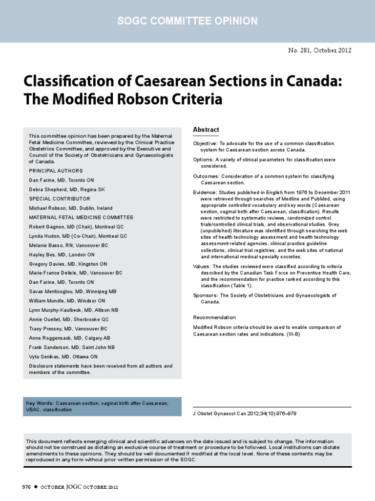 Robsons Criteria For Cesarean Section | PDF | Caesarean Section ...