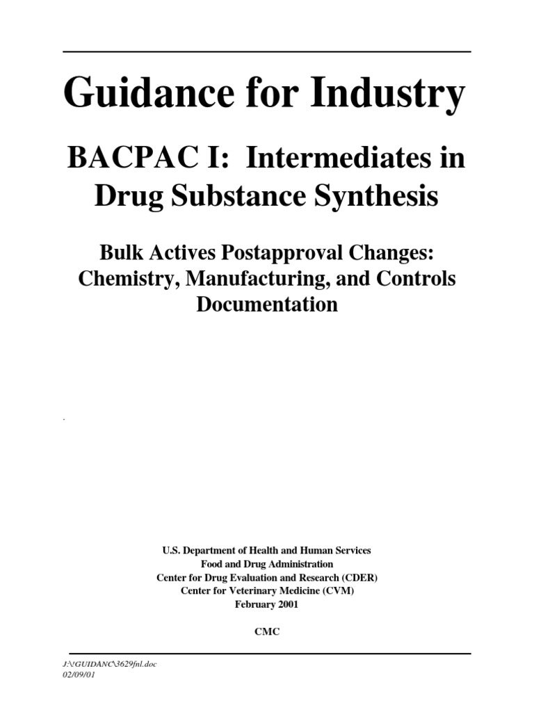Guidance For Industry: BACPAC I: Intermediates in Drug Substance ...