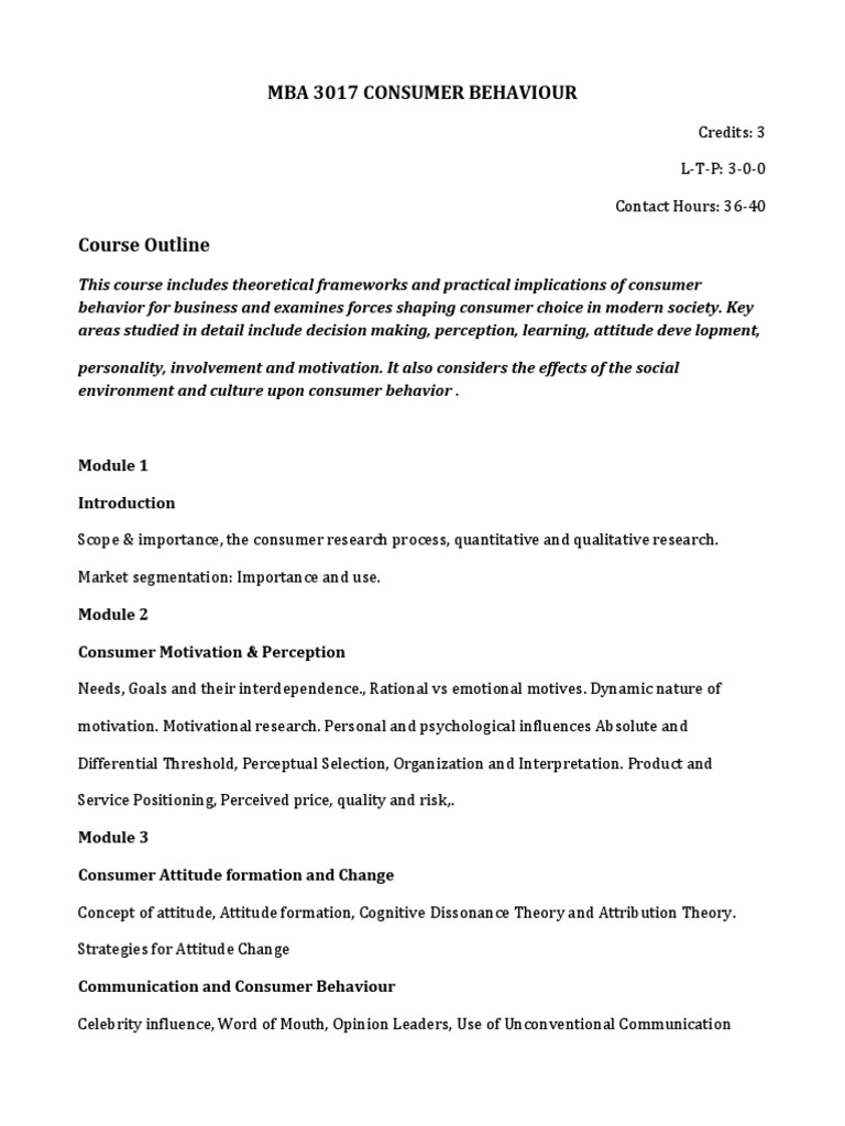 MBA III Syllabus | PDF | Consumer Behaviour | Brand