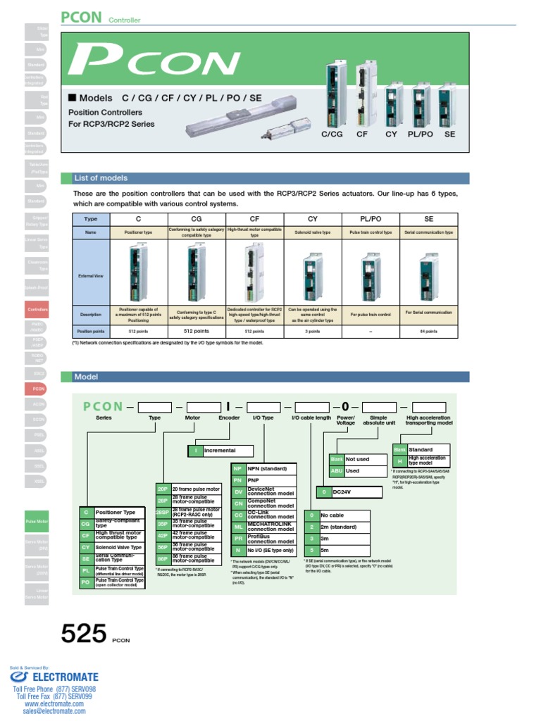 IAI PCON Controller Specsheet | Servomechanism | Electrical Connector