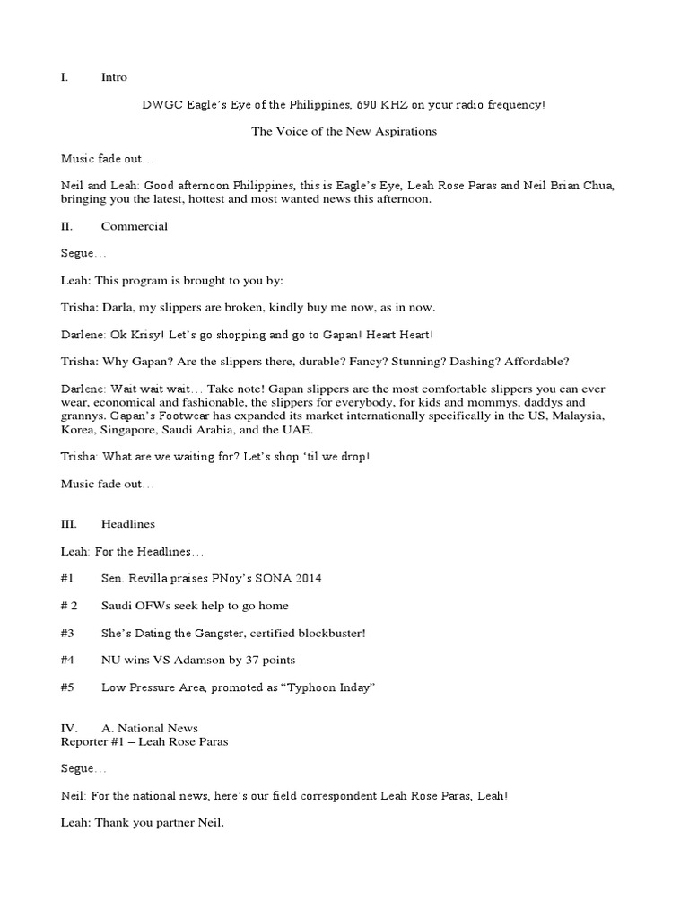 Broadcasting Script English