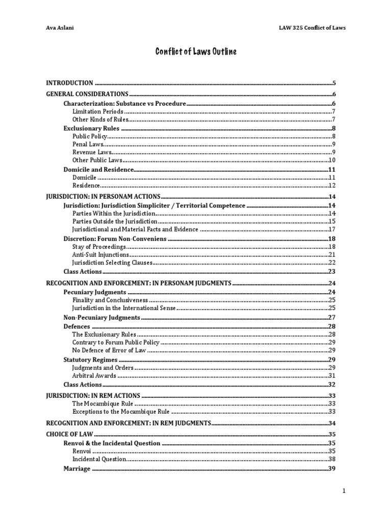 Conflict of Laws Comprehensive Outline | PDF | Private Law | Government