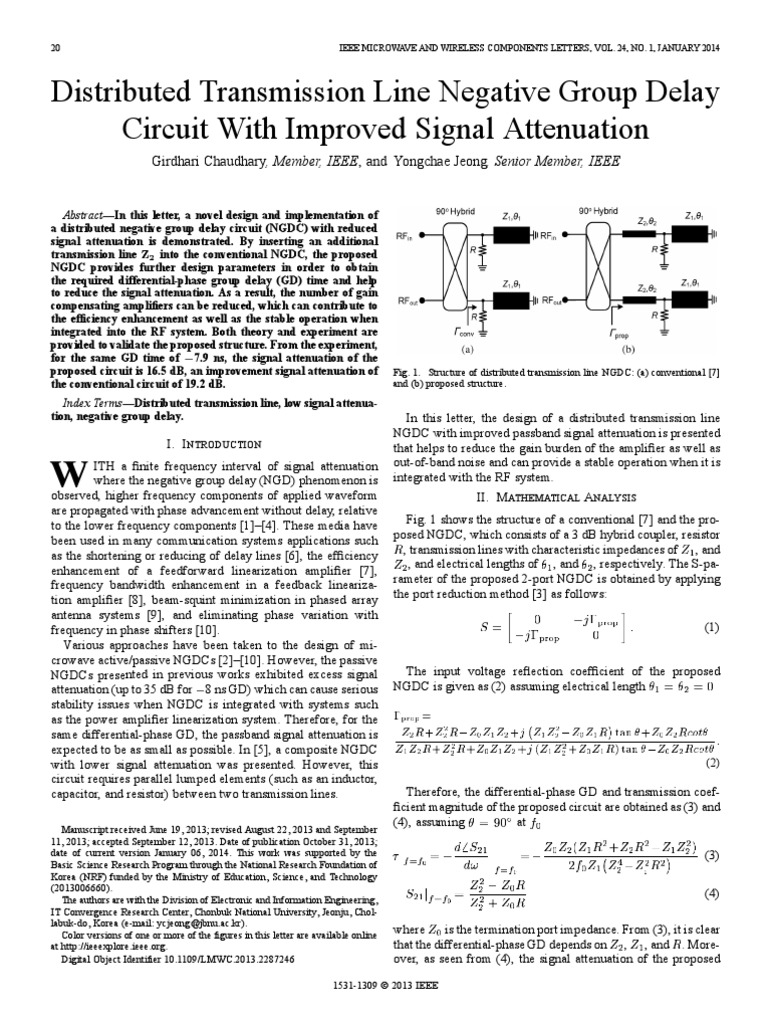 Distributed Transmission Line Negative Group Delay Circuit With Improved Signal Attenuation ...