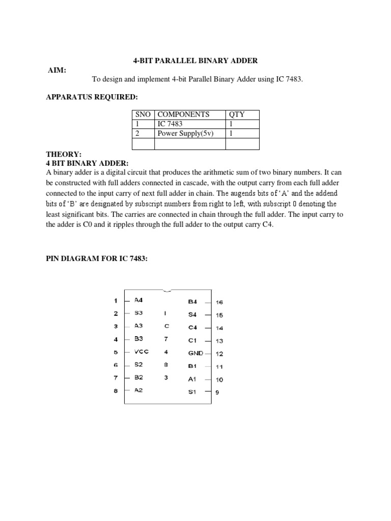 4-Bit Parallel Adder Using IC 7483 | PDF | Teaching Methods & Materials ...