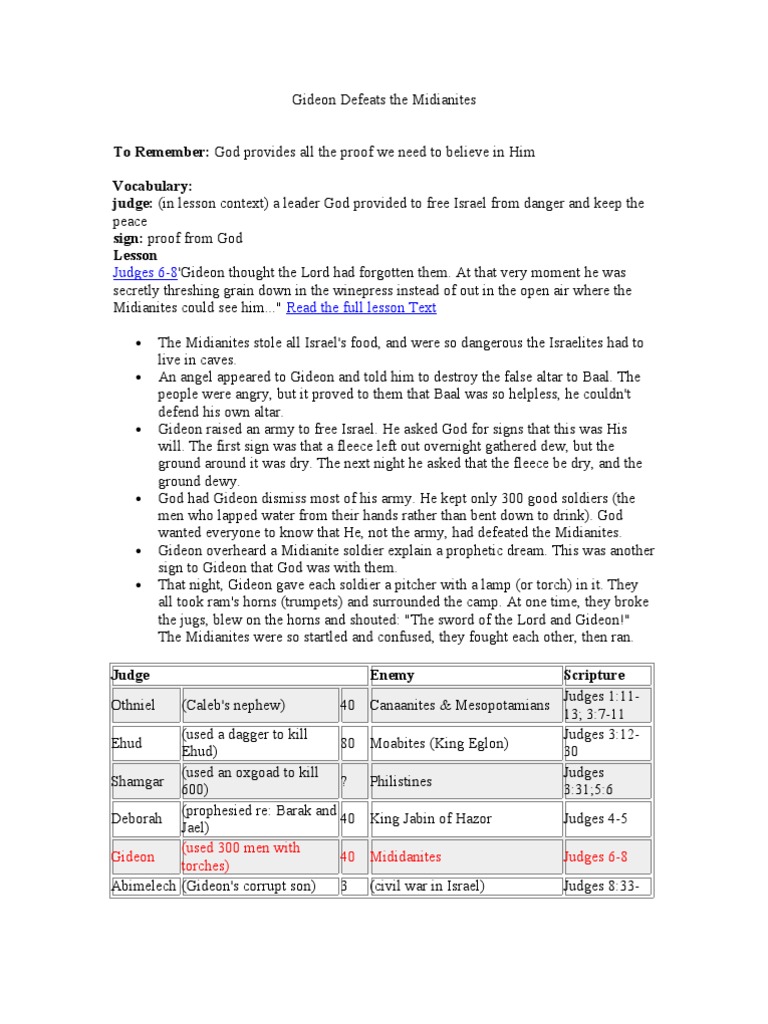 Gideon Defeats The Midianites | PDF | Hebrew Bible People | Books Of ...