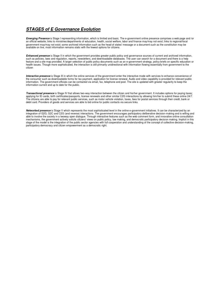 STAGES of E Governance Evolution | PDF | E Government | Governance