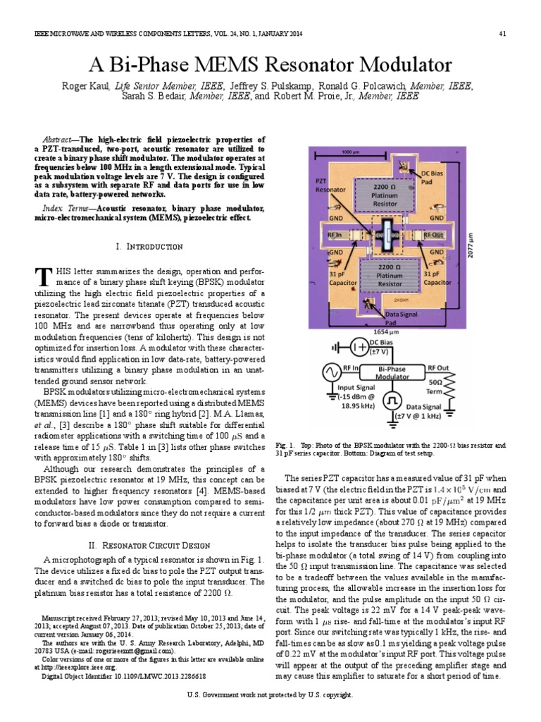 A Bi-Phase MEMS Resonator Modulator | PDF | Capacitor | Electrical ...