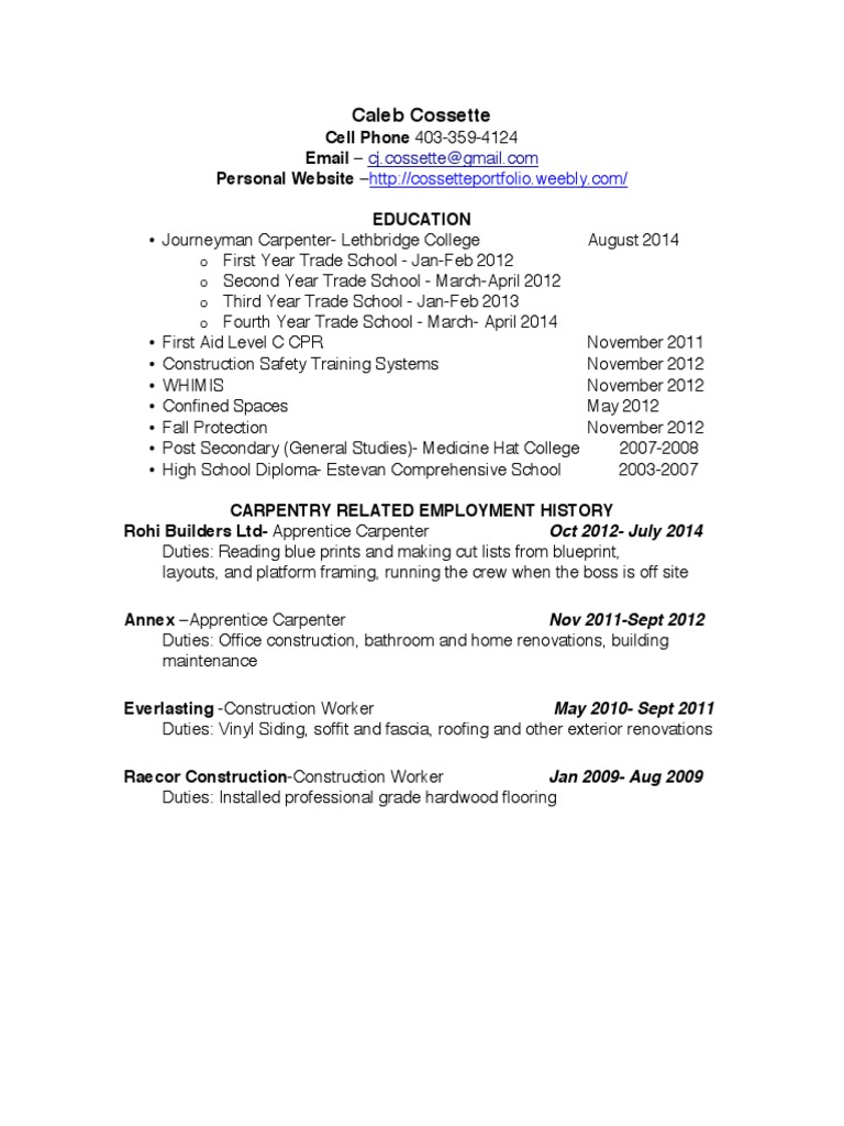 Caleb Cossette-Mini Resume | PDF