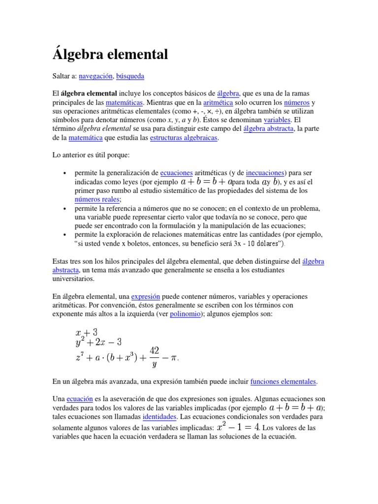 Álgebra Elemental | Descargar gratis PDF | Objetos matemáticos ...