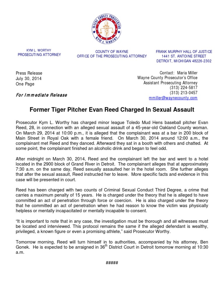 Former Tiger Pitcher Evan Reed Charged in Sexual Assault July 30, 2014 ...