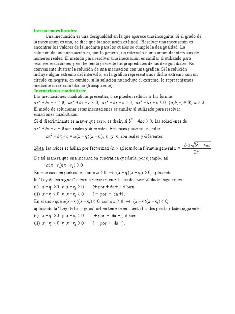 Resolver Inecuaciones Lineales y Cuadráticas | PDF