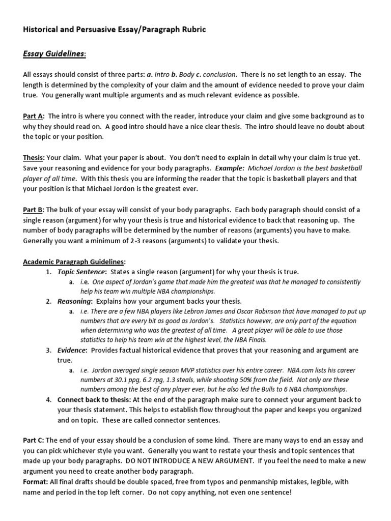Essay Rubric for Historical Analysis | PDF | Argument | Paragraph