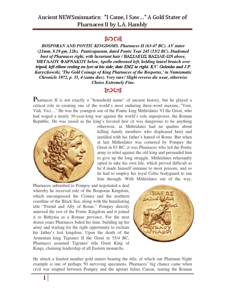 Ancient NEWSmismatics: "I Came, I Saw, I Conquered"... A Gold Stater of ...
