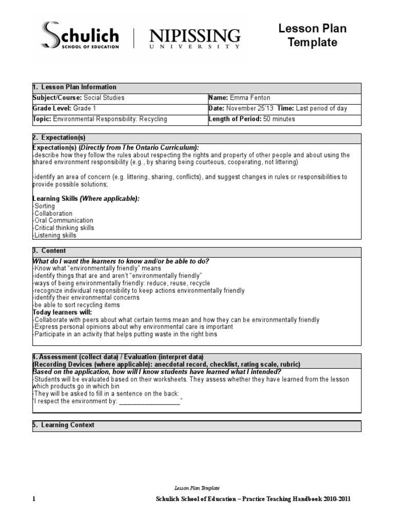 Social Studies Environmental Responsibility Lesson gr1 | PDF | Lesson ...