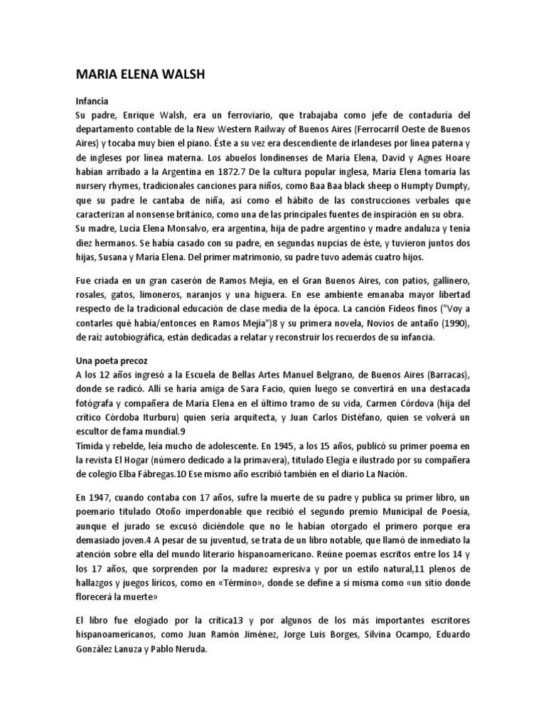 Biografía De María Elena Walsh Pdf Entretenimiento General