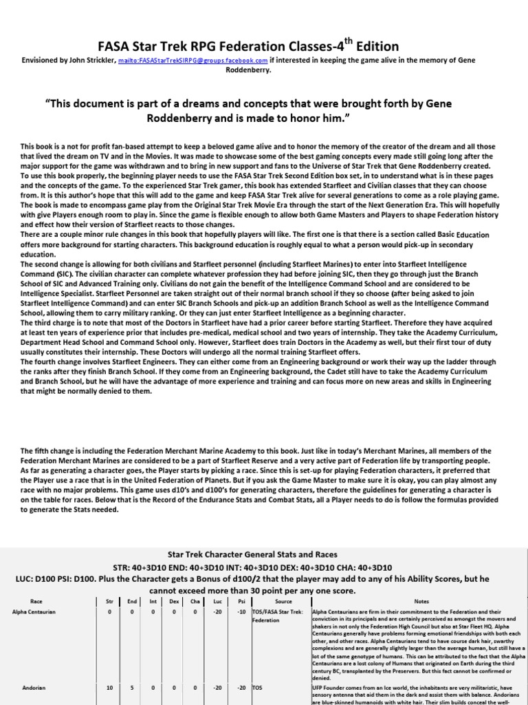FASA Star Trek RPG Federation Classes-The Fourth Edition | Download ...