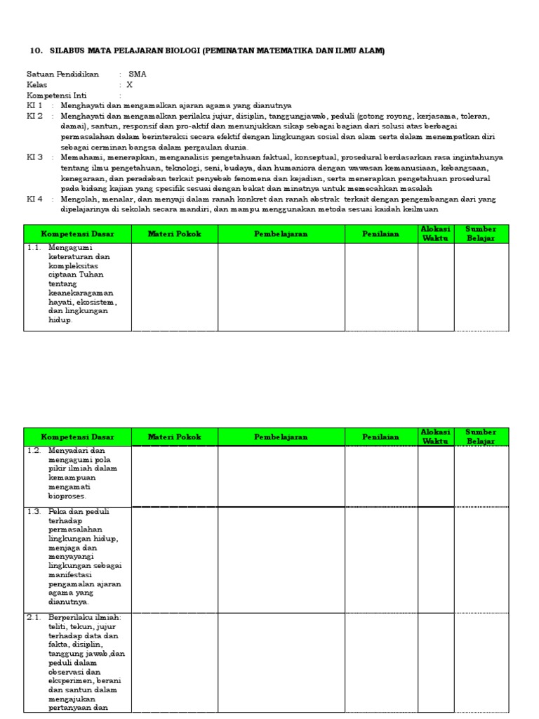 Silabus k13 Kelas X | PDF