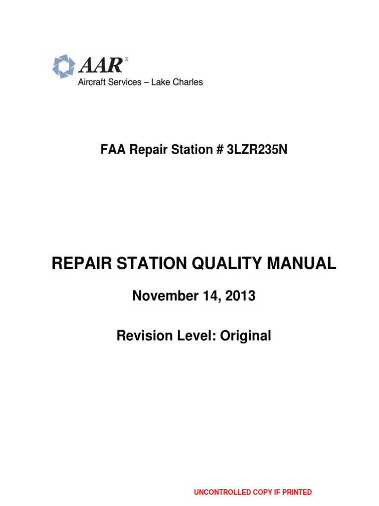 FAA Repair Station Quality Manual | PDF | Federal Aviation ...