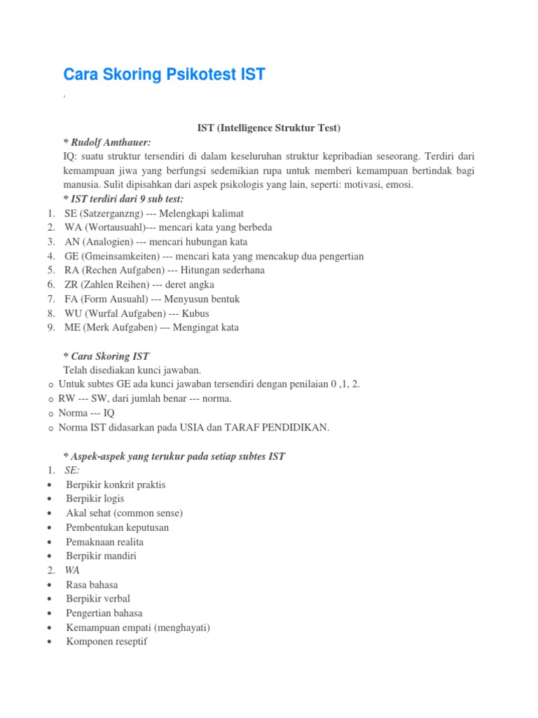 Panduan Skoring Psikotest IST | PDF