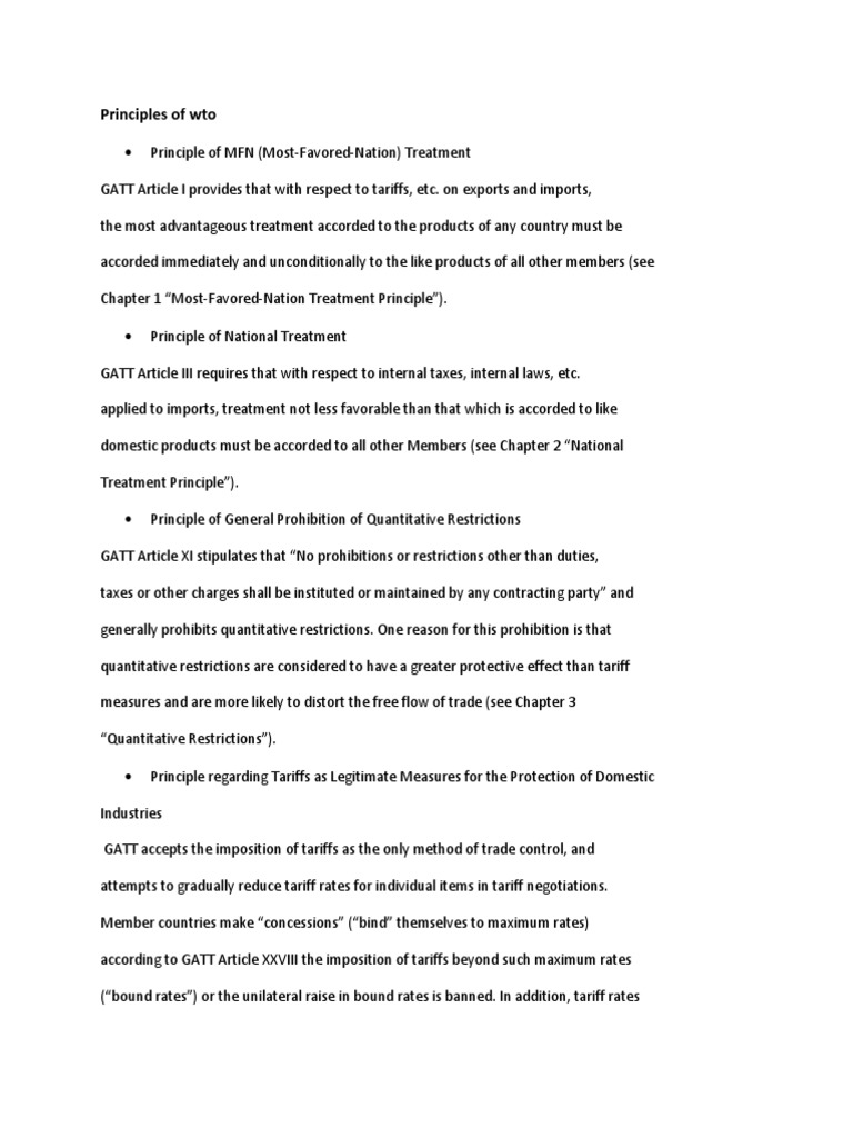 Principles of Wto | PDF | Most Favoured Nation | World Trade Organization