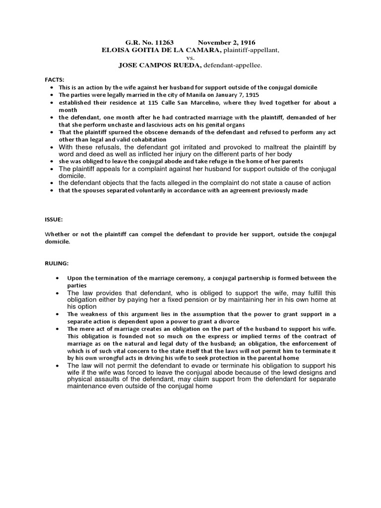 Goitia Vs Campos Rueda Digest | PDF | Husband | Marriage