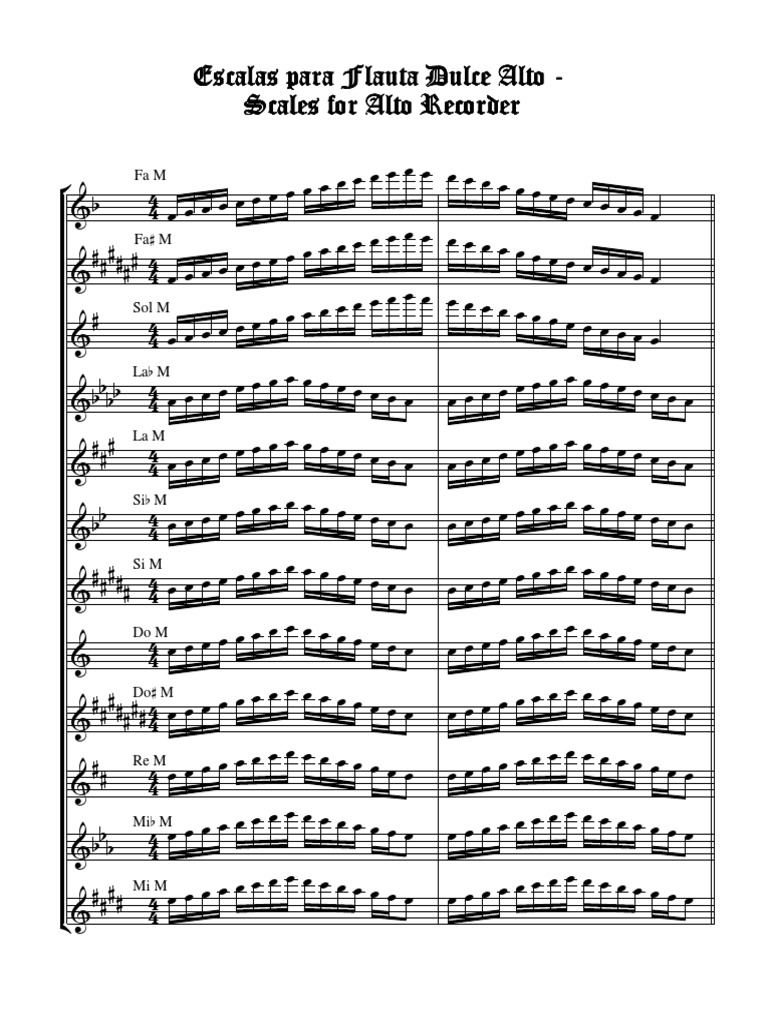 Escalas para Flauta Dulce Alto - Scales For Alto Recorder | PDF