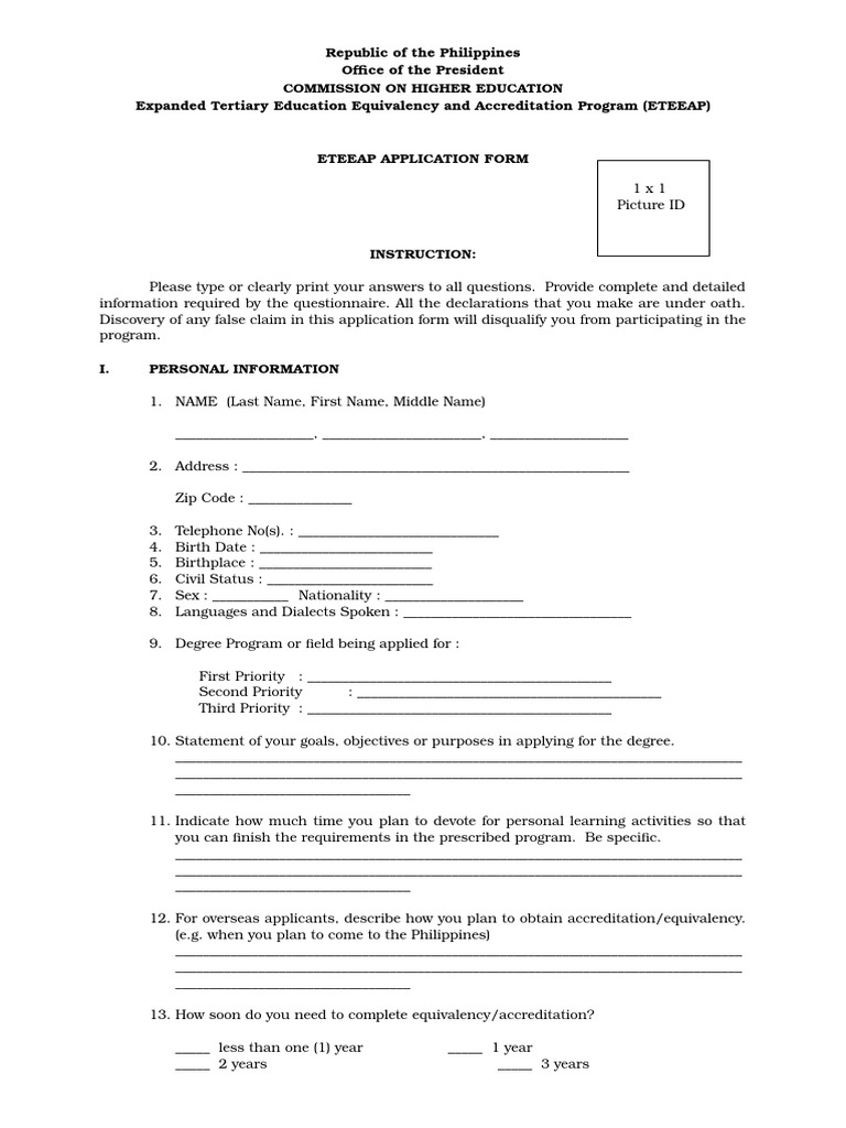 ETEEAP Application Form | PDF | Academic Degree | Academic Certificate