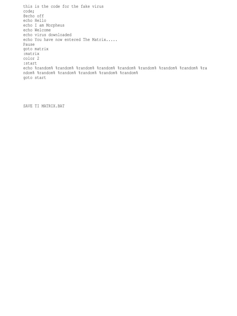 Fake Matrix Virus Code Example | PDF