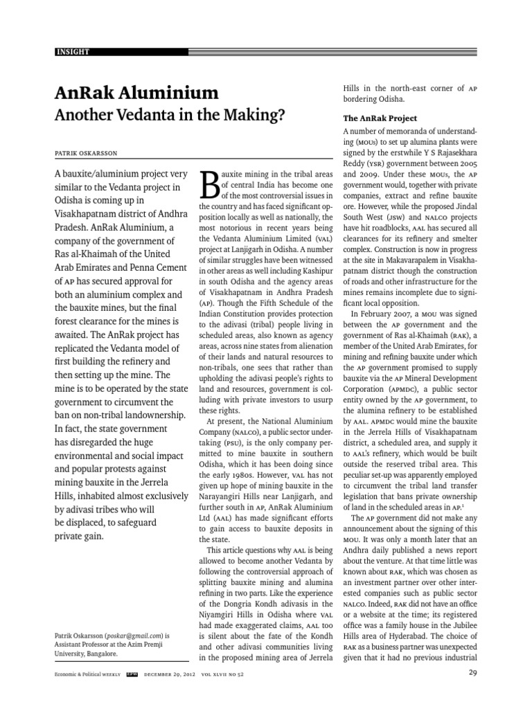 AnRak Aluminium | PDF | Mining | Environmental Impact Assessment