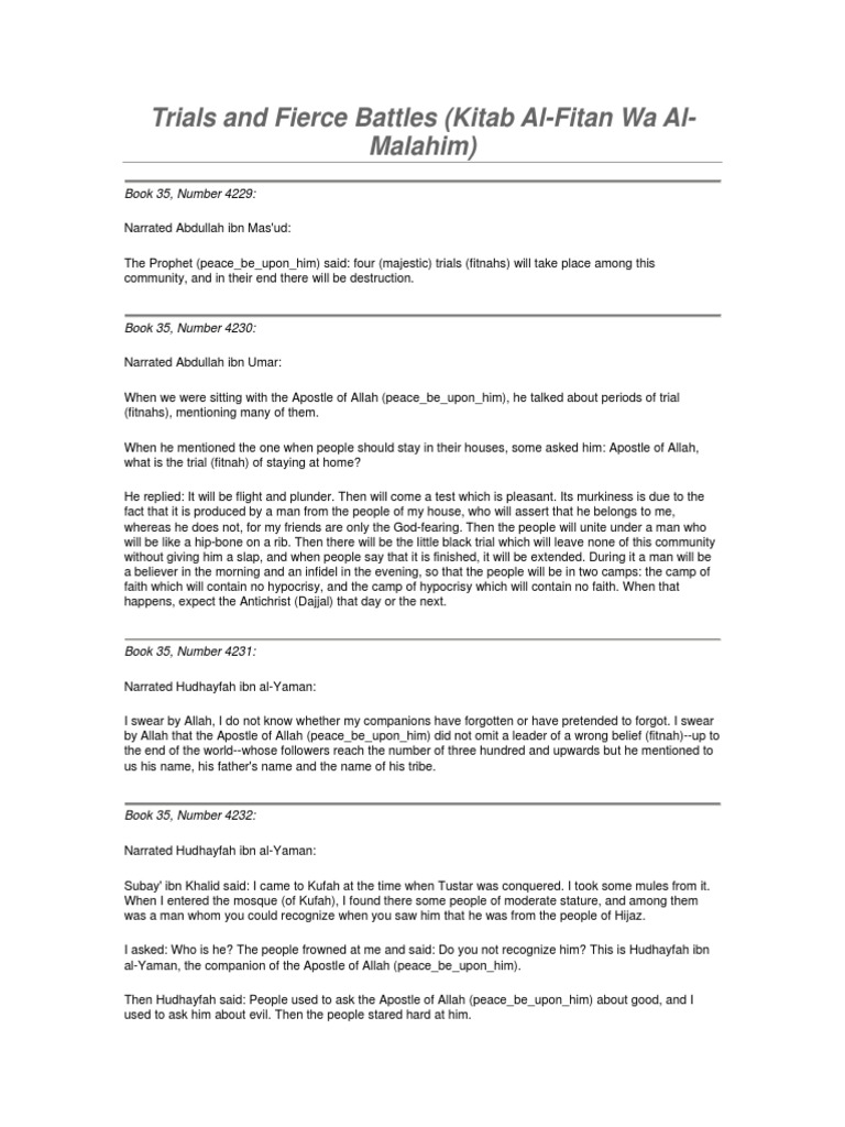 Sunan Abu Dawud Trials and Fierce Battles (Kitab Al Fitan Wa Al Malahim ...