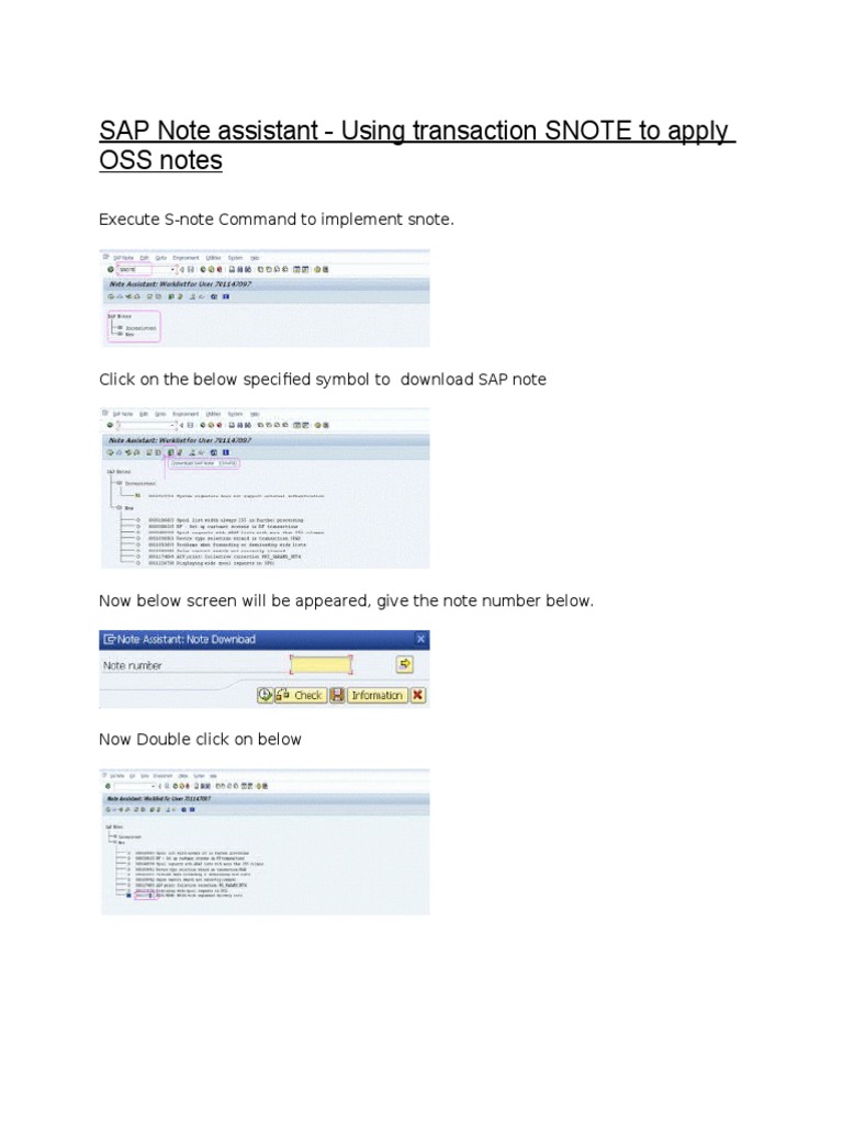 SAP Note Assistant - Using Transaction SNOTE To Apply OSS Notes | PDF