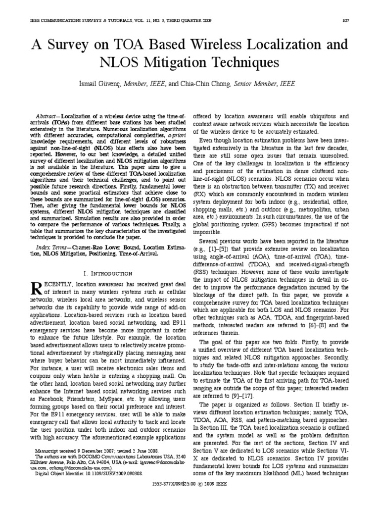 A Survey On TOA Based Wireless Localization and NLOS Mitigation ... A Survey On TOA Based Wireless Localization and NLOS Mitigation ...