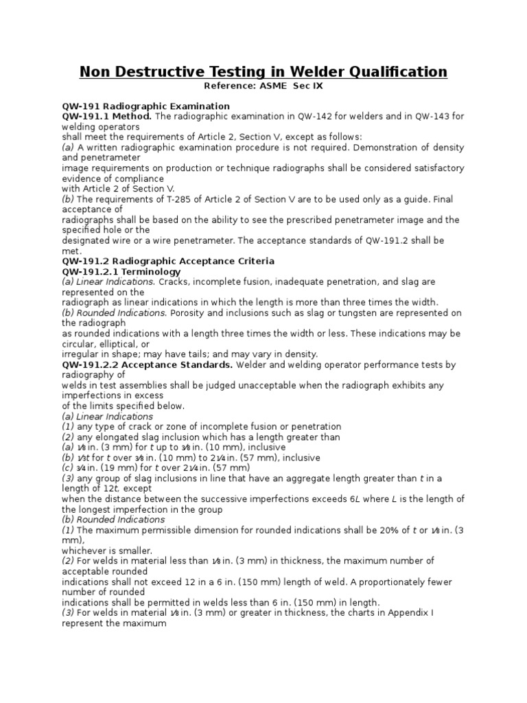 Non Destructive Testing in Welder Qualification | PDF | Welding ...