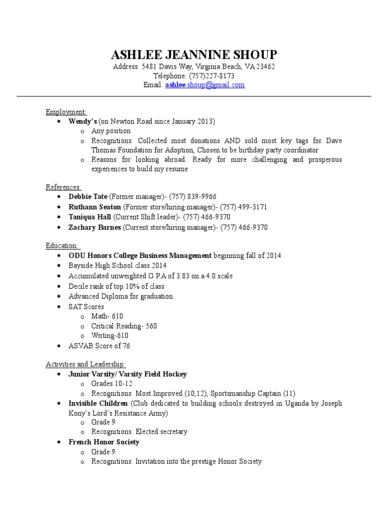 Ashlee Shoup Resume | PDF
