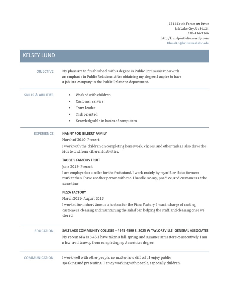 Kelsey Lund's Public Relations Resume | PDF | Career & Growth