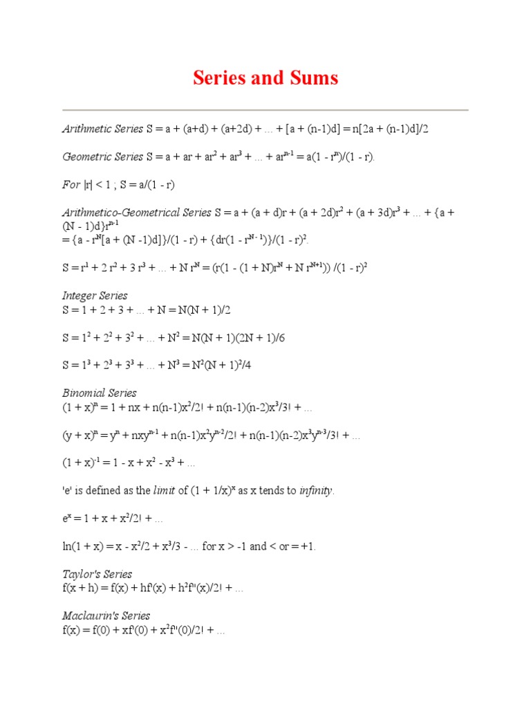 Formulas For Series and Sums | PDF